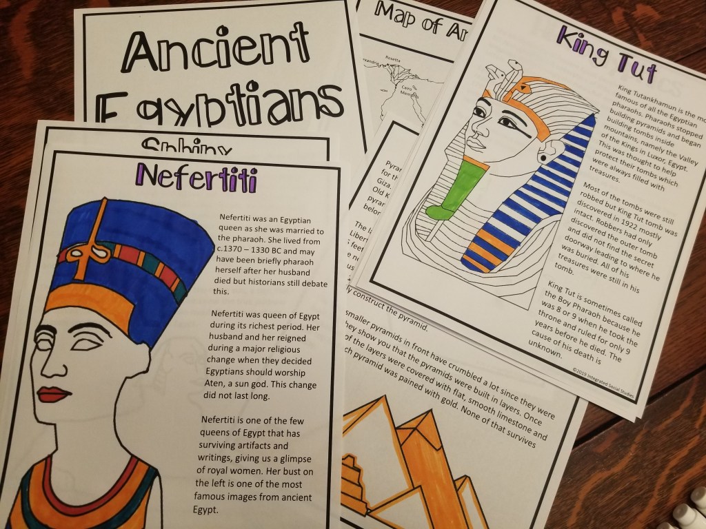 Ancient Egypt Coloring Pages with Short Reads – Integrated Social Studies